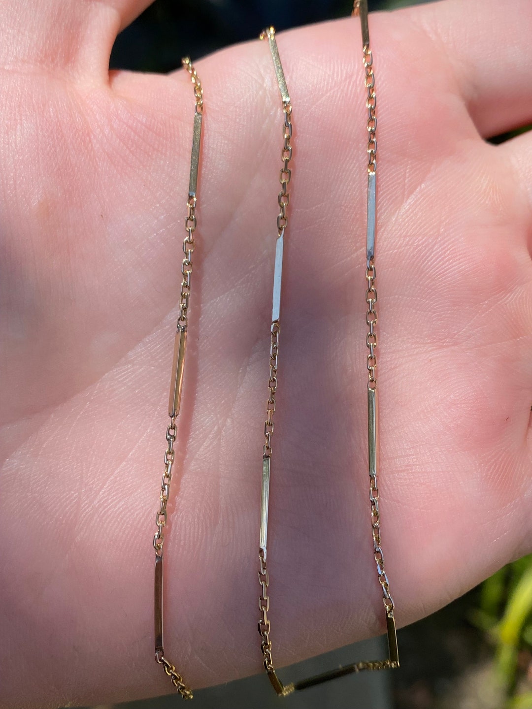 Vintage Solid 14k Yellow Gold Bar Link Chain Necklace 24.25 Inches Fine ...