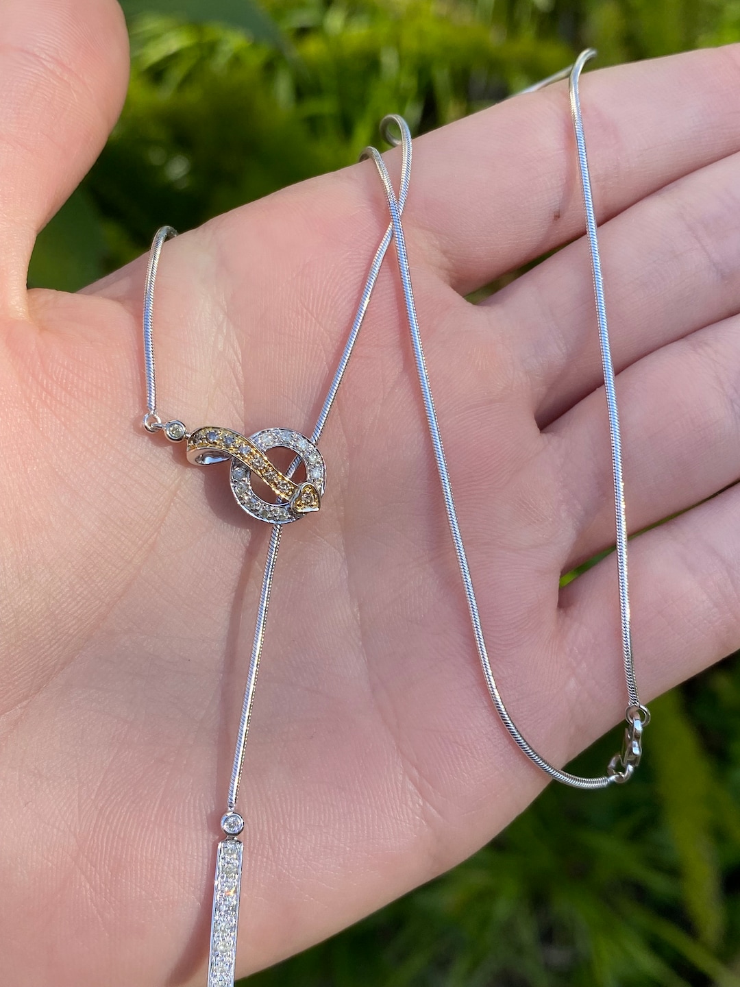 Vintage Solid 14k White Gold Diamond Snake Chain Necklace 16.75 Inches ...