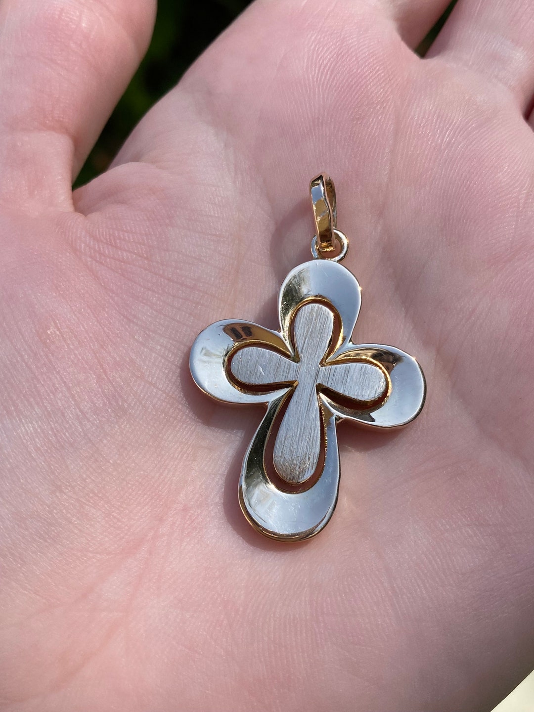 Vintage Solid 18k Yellow Gold Bubble Cross Charm Real Genuine Gold ...