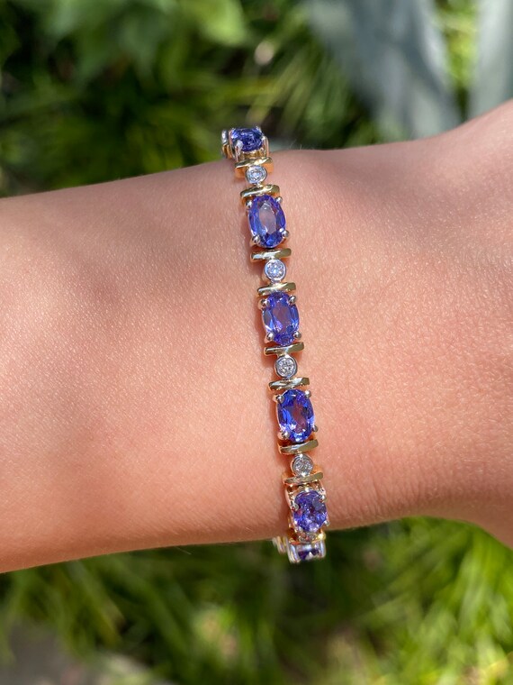 Solid 18k Yellow White Gold Tanzanite Diamond Tennis Bracelet Real Genuine Gold Quality Fine Estate Jewelry Etsy