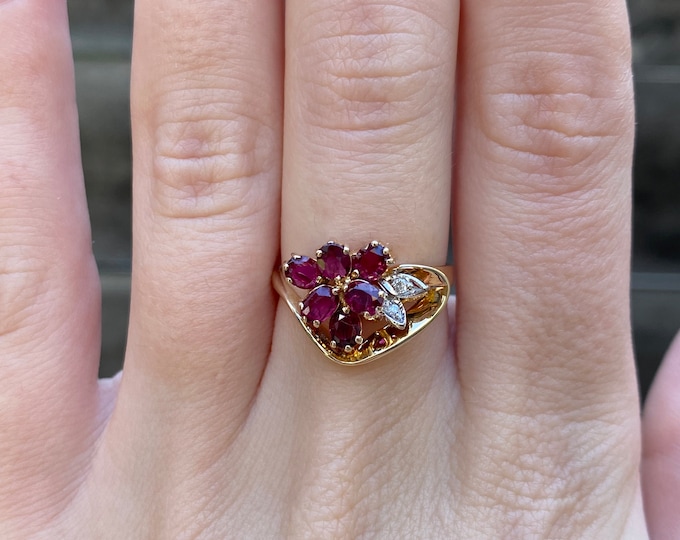 Vintage Solid 14k Yellow Gold Pink Spinel Diamond Ring - Size 7 ...