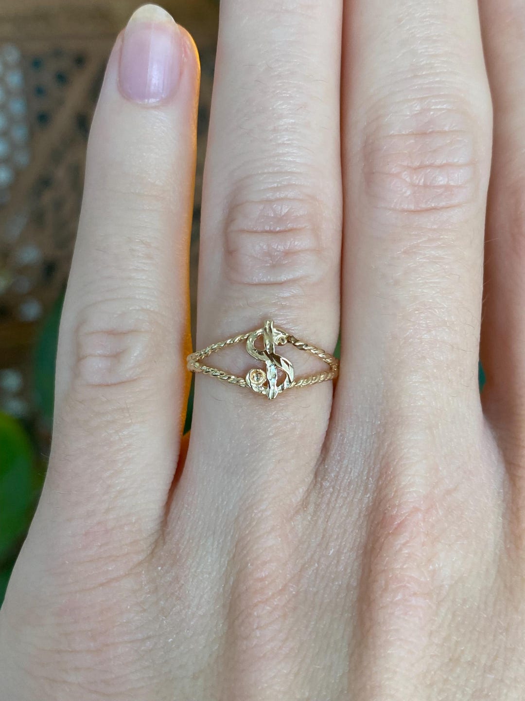 Vintage Solid 14k Yellow Gold Money Sign Ring - Size 4.5 - Etsy