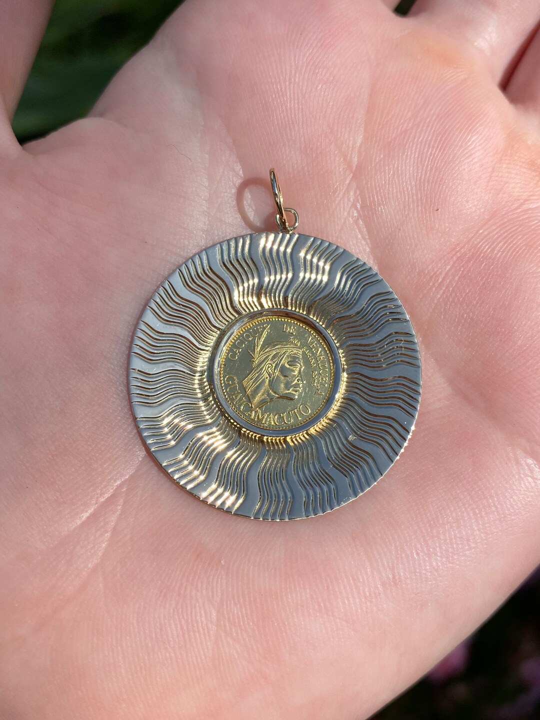 24k Venezuela Gold Coin Charm in 18k Frame - Quality Fine Estate ...