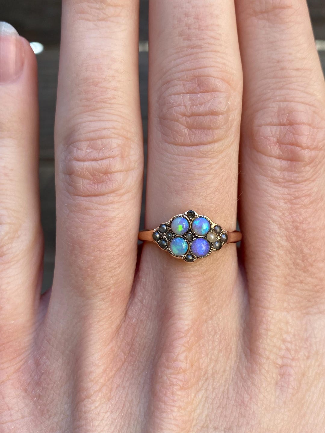 Vintage Solid 10k Rosey Gold Seed Pearl Opal Ring - Size 6.75 - Fine ...