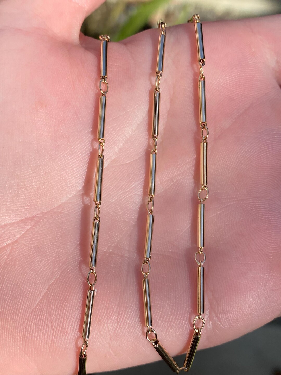 Vintage 14k Yellow Gold Bar Link Chain Necklace 14.75 Inches Fine ...