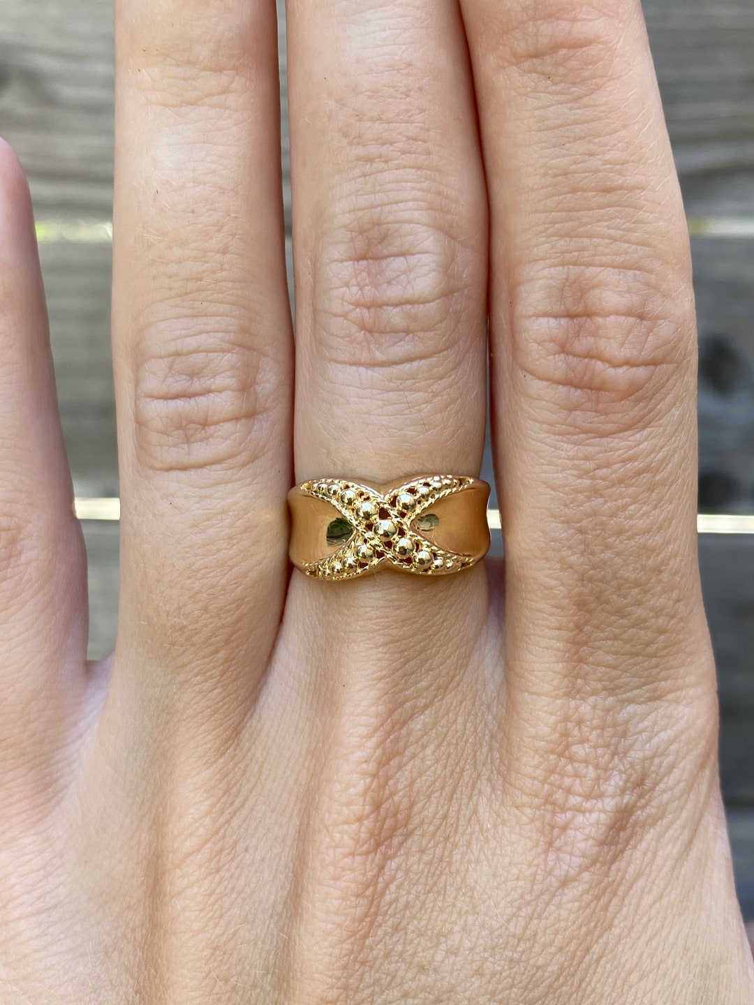 Vintage Solid 18k Yellow Gold X Pattern Ring Band Size 6.25 Fine Estate ...