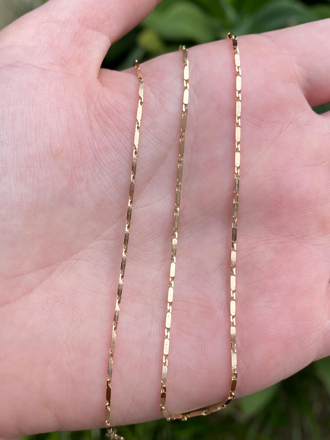 Vintage Solid 18k Yellow Gold Bar Link Chain Necklace - 16 Inches ...
