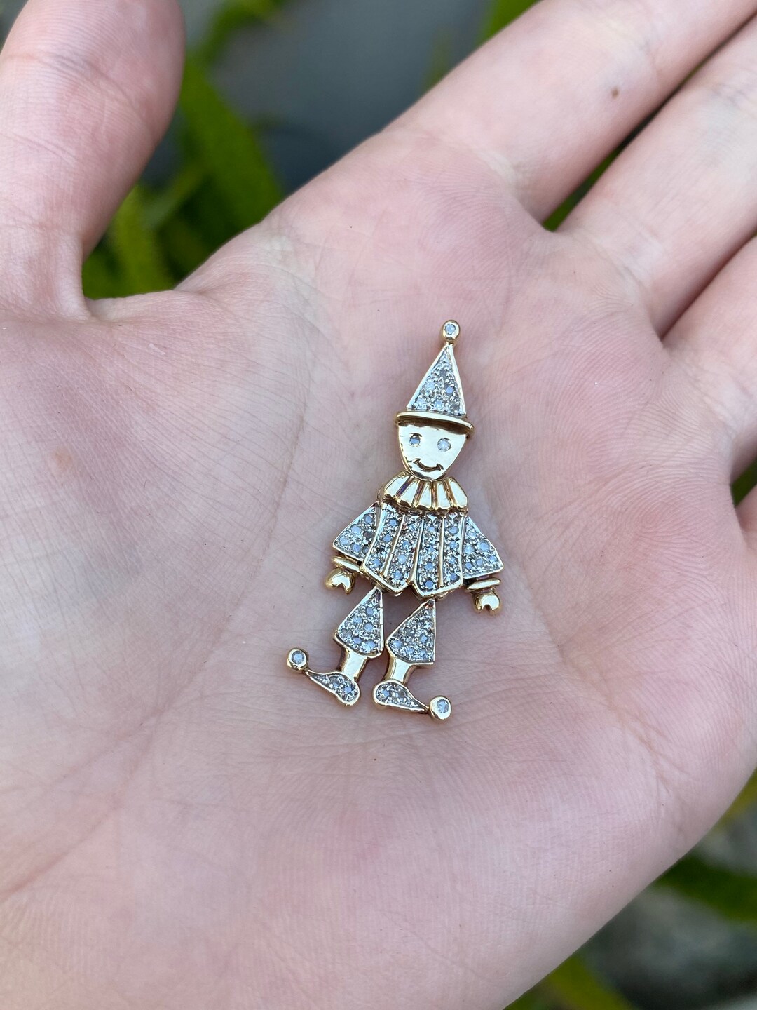 Vintage 10k Yellow Gold Diamond Clown Jester Charm Pendant for Necklace ...