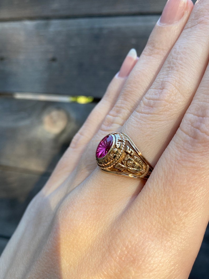 Vintage Solid 10k Yellow Gold 1985 Pink Sapphire Class Ring - Etsy