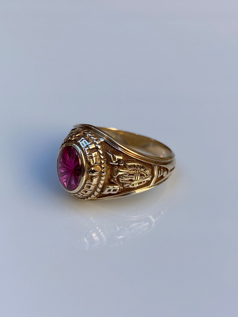 Vintage Solid 10k Yellow Gold 1985 Pink Sapphire Class Ring - Etsy