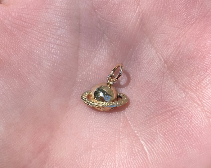 Vintage Solid 14k Yellow Gold Saturn Charm Pendant for Necklace Real ...