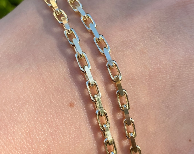 Solid 14k Yellow Gold Elongated Cable Chain Necklace - 20 Inches 3mm ...