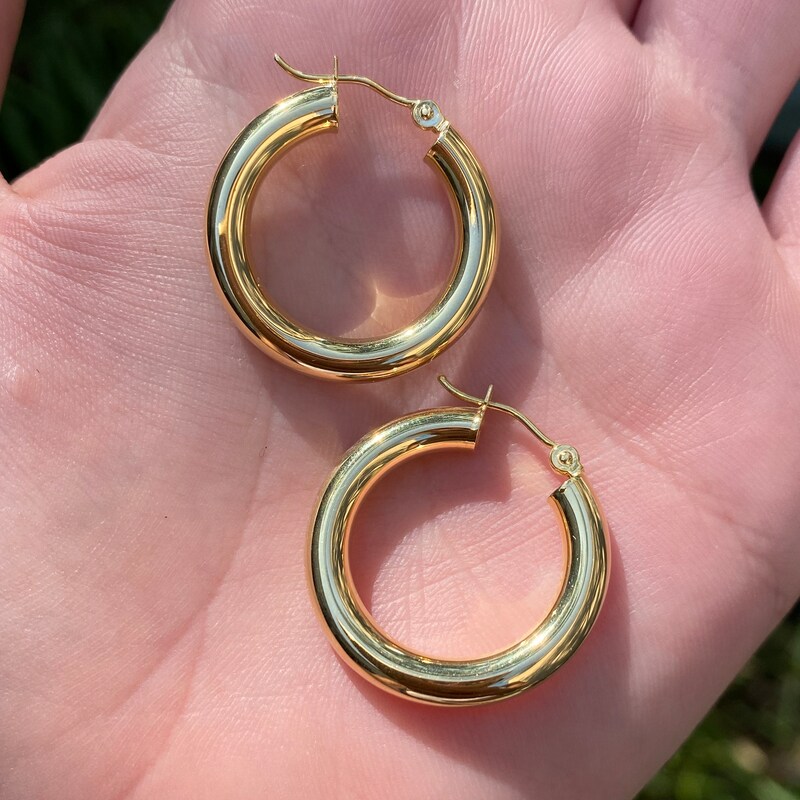 Solid 14k Gold Hoops - Etsy