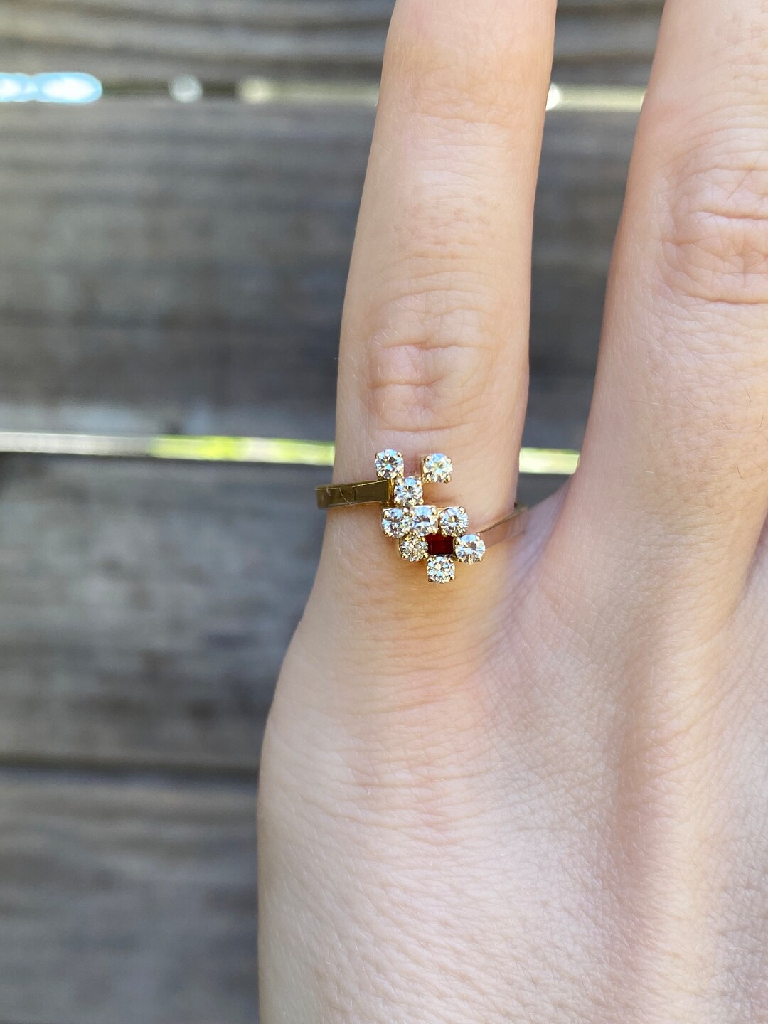 Vintage Solid 18k Yellow Gold Diamond Cubist Ring Size 3.5 Quality Fine ...