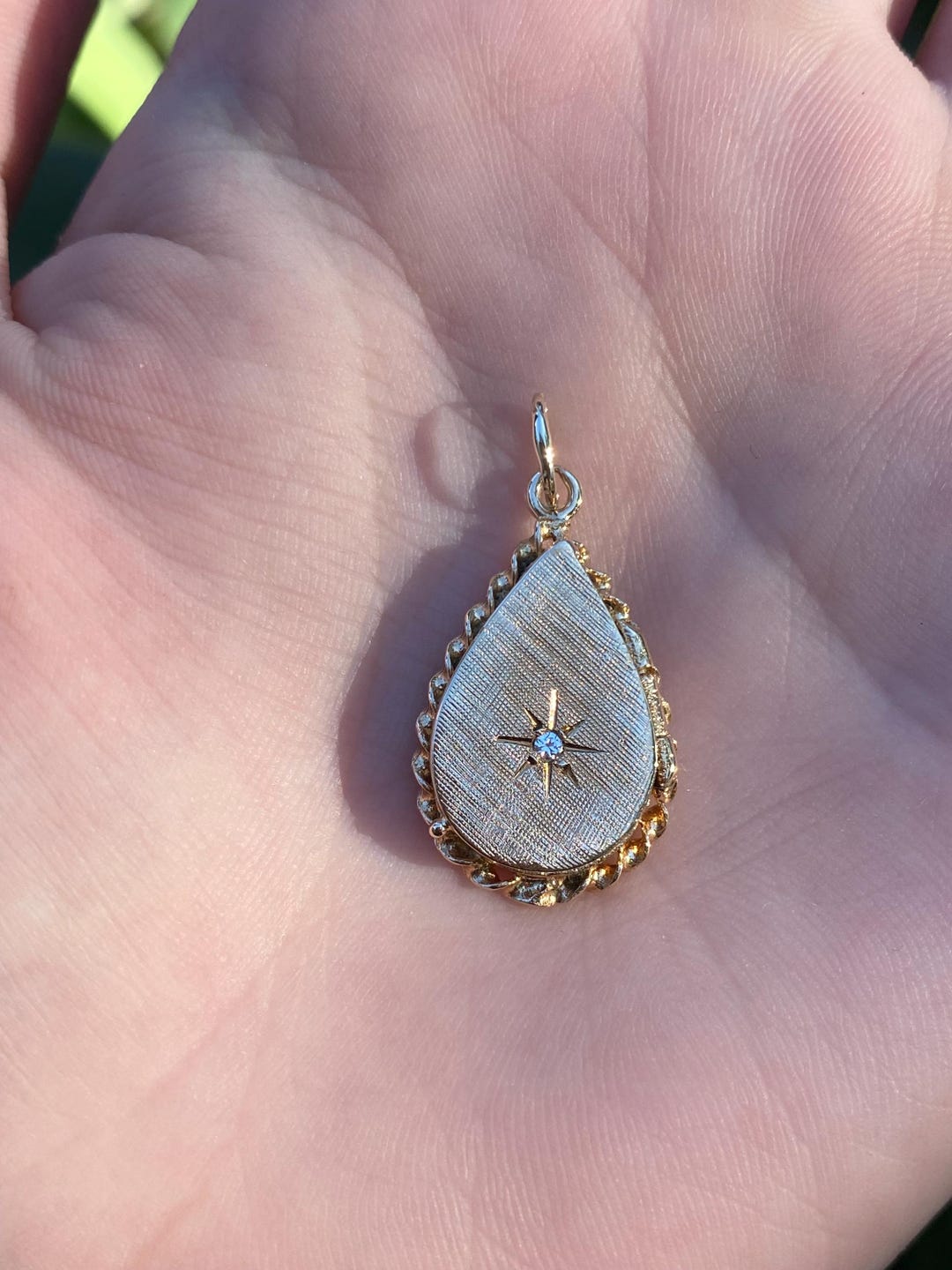 Vintage Solid 14k Yellow Gold Star Set Clear Spinel Locket Charm Real ...