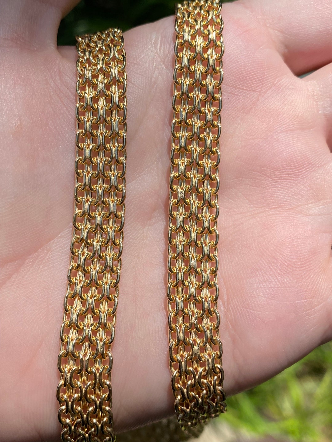 Solid 14k Yellow Gold Woven Flat Chain Necklace 16 Inches Fine Estate ...