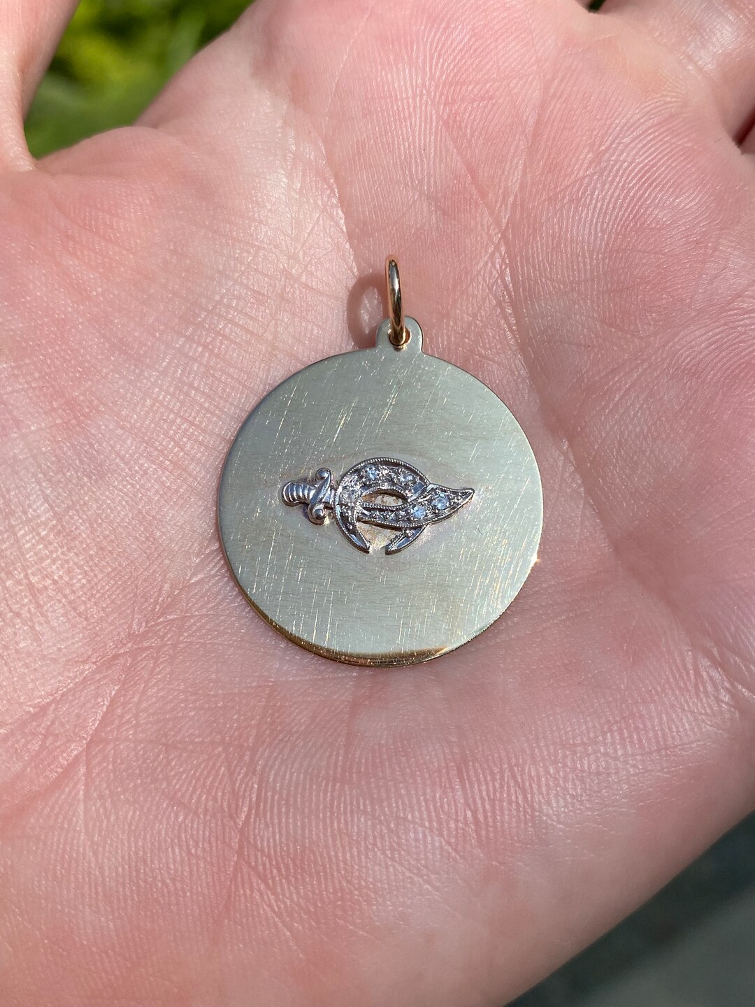 Vintage Solid 14k Yellow Gold Diamond Free Mason Disc Charm - Real ...