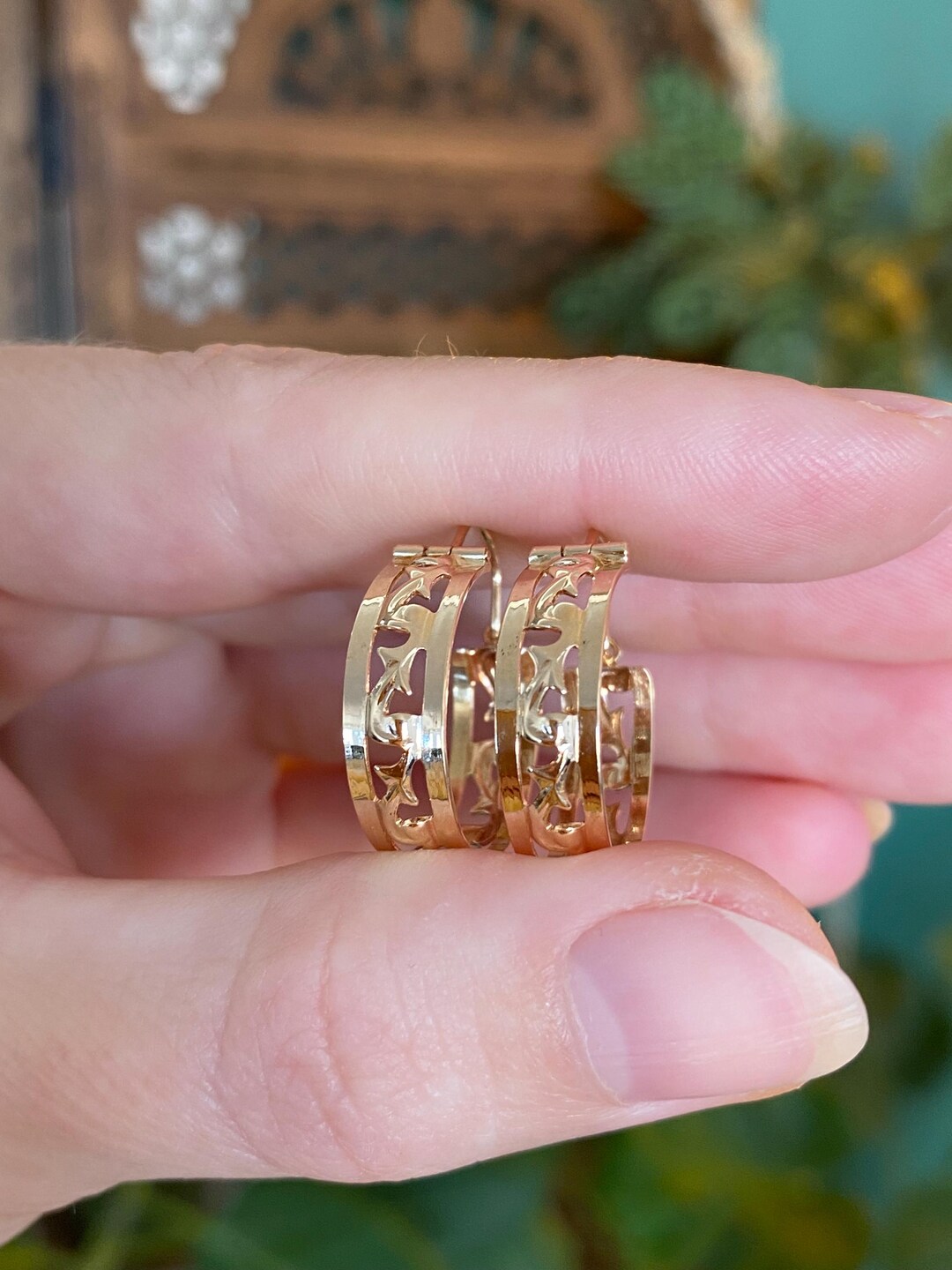 Vintage Solid 14k Rosey Gold Open Work Hoop Earrings - Etsy