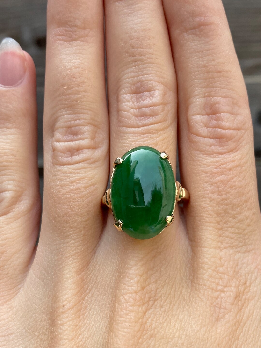 Solid 10k Yellow Gold Nephrite Ring - Size 9.5 - Quality Fine Estate ...