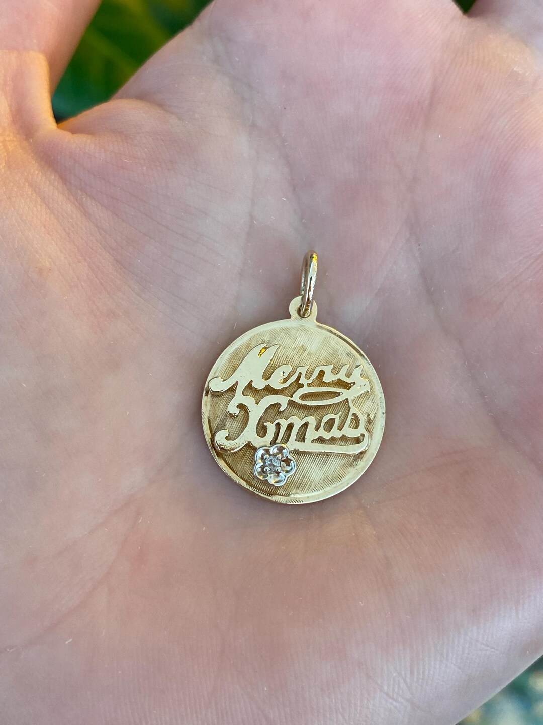 Vintage Solid 14k Yellow Gold Clear Spinel Merry Christmas Charm - Fine ...