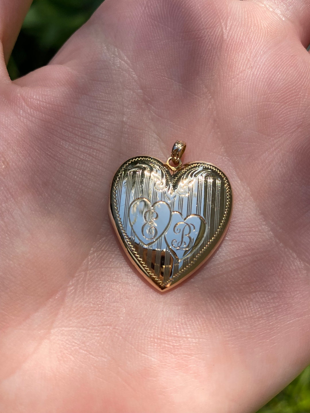 Vintage Solid 14k Yellow Gold Monogram Heart Locket Charm Real Genuine ...