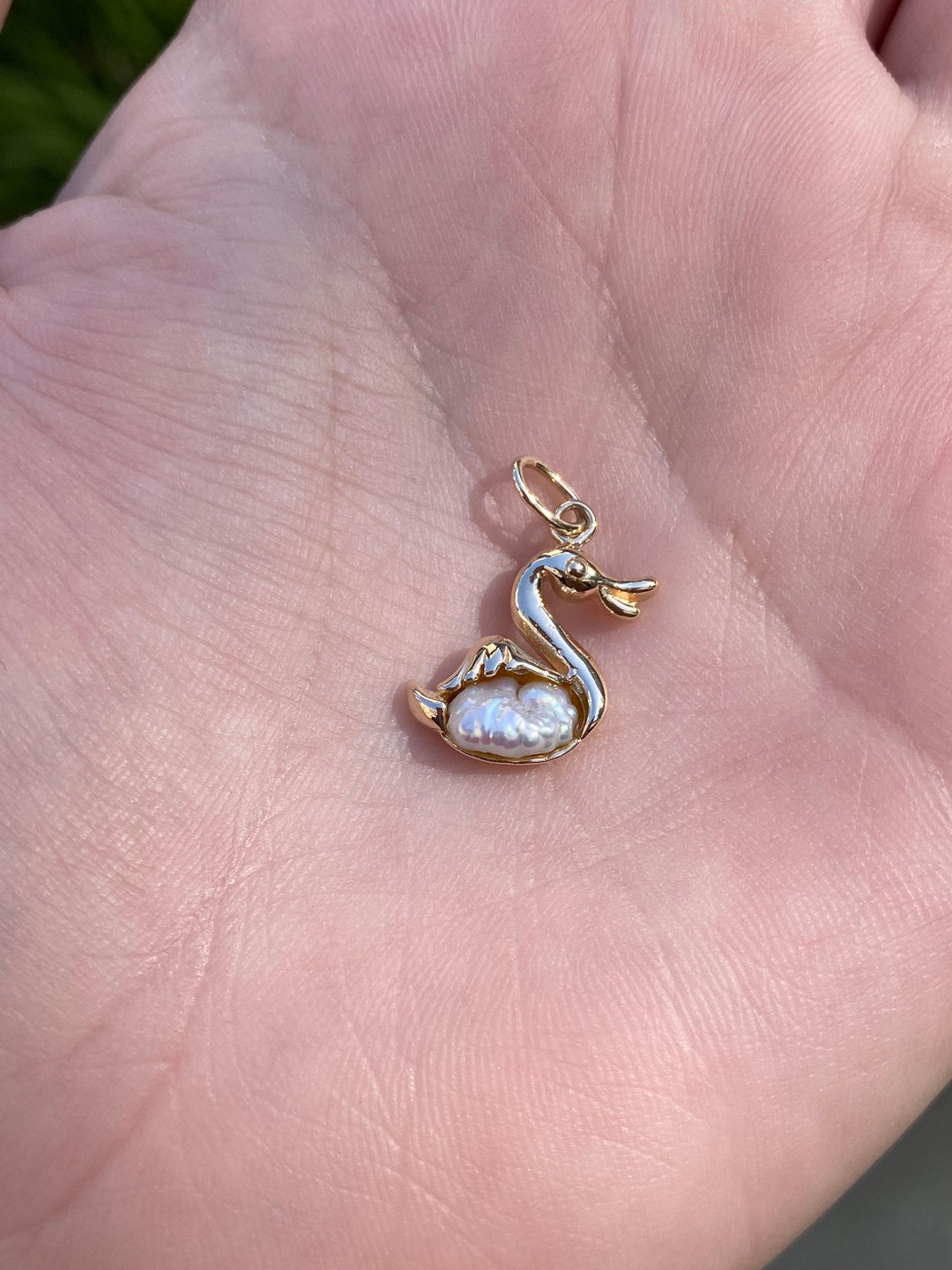 Vintage Solid 14k Yellow Gold Pearl Swan Charm - Real Genuine Gold ...