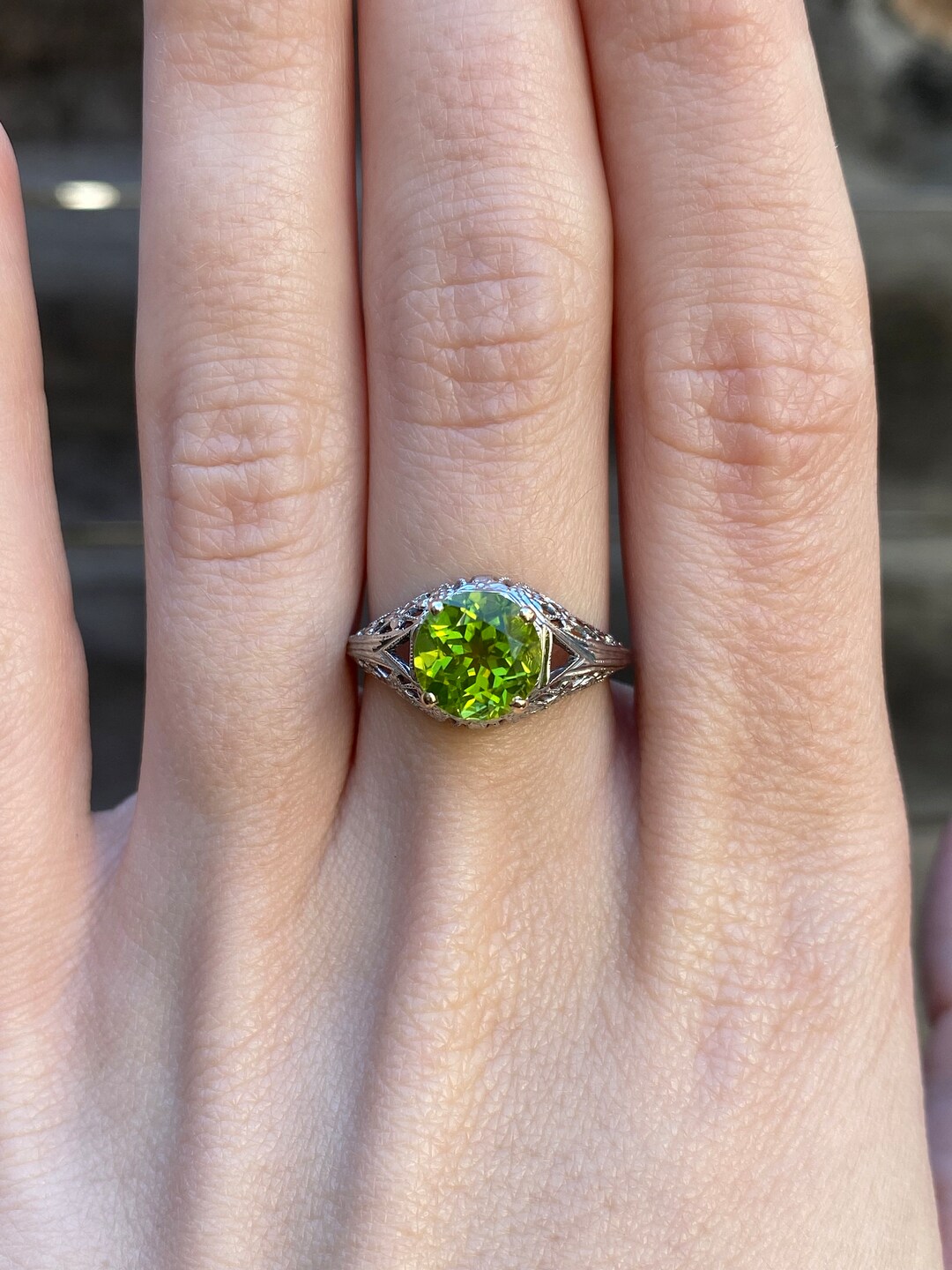 Vintage Solid 18k White Gold Art Deco Peridot Ring Band - Size 6.25 ...