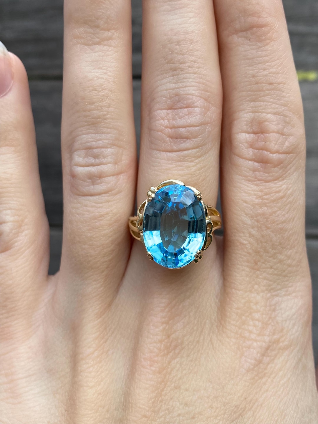Vintage Solid 14k Yellow Gold Large Topaz Ring - Size 5.75 - Etsy