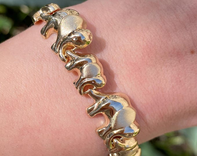 Vintage 14k Yellow Gold Elephant Link Bracelet - 8.5 Inches - Fine ...