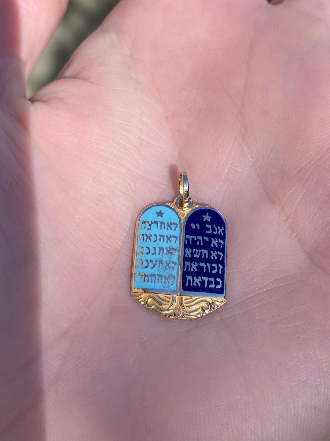 Vintage Solid 14k Yellow Gold Enamel Hebrew 10 Commandments Charm ...