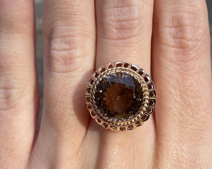 Vintage Solid 9k Rosey Gold Smokey Quartz Cocktail Ring - Size 6.75 ...