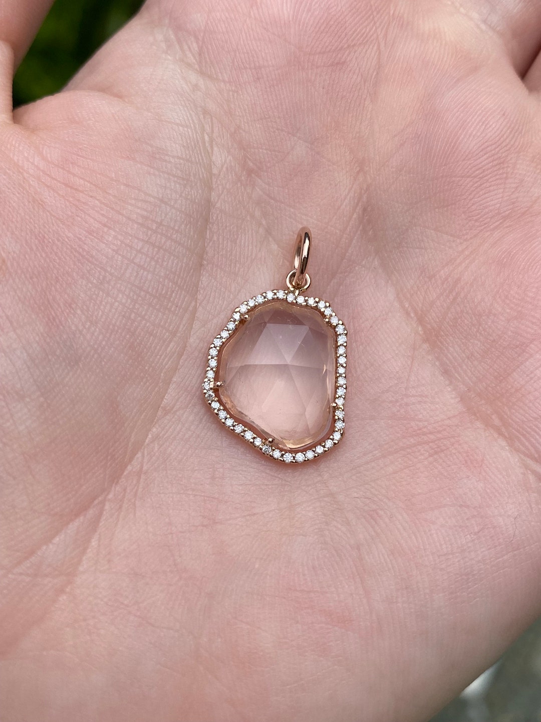 Vintage Solid 14k Rosey Gold Rose Quartz & Diamond Charm Fine Estate ...