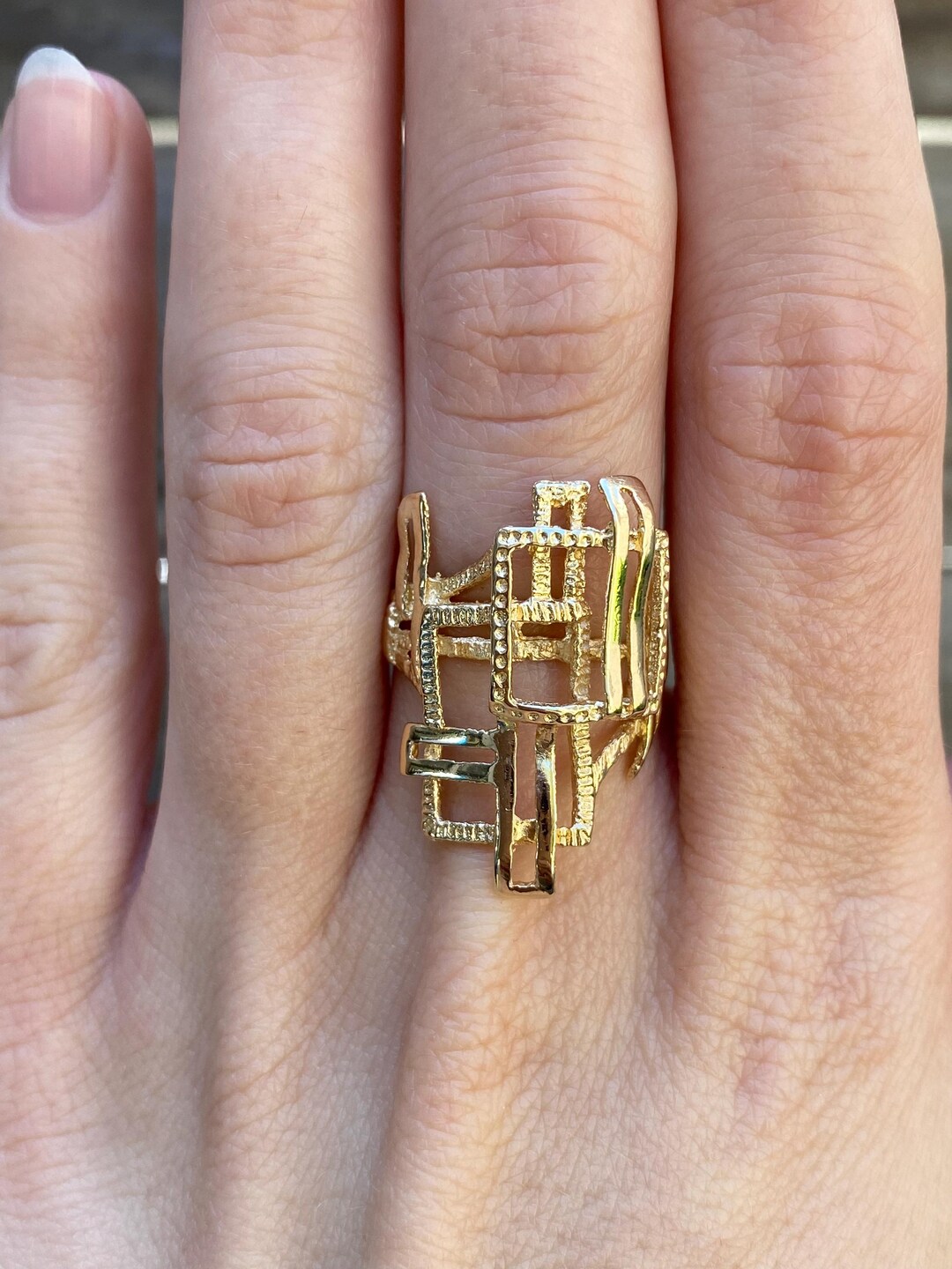 Vintage Solid 14k Yellow Gold Cubist Ring - Size 6.25 - Fine Estate ...