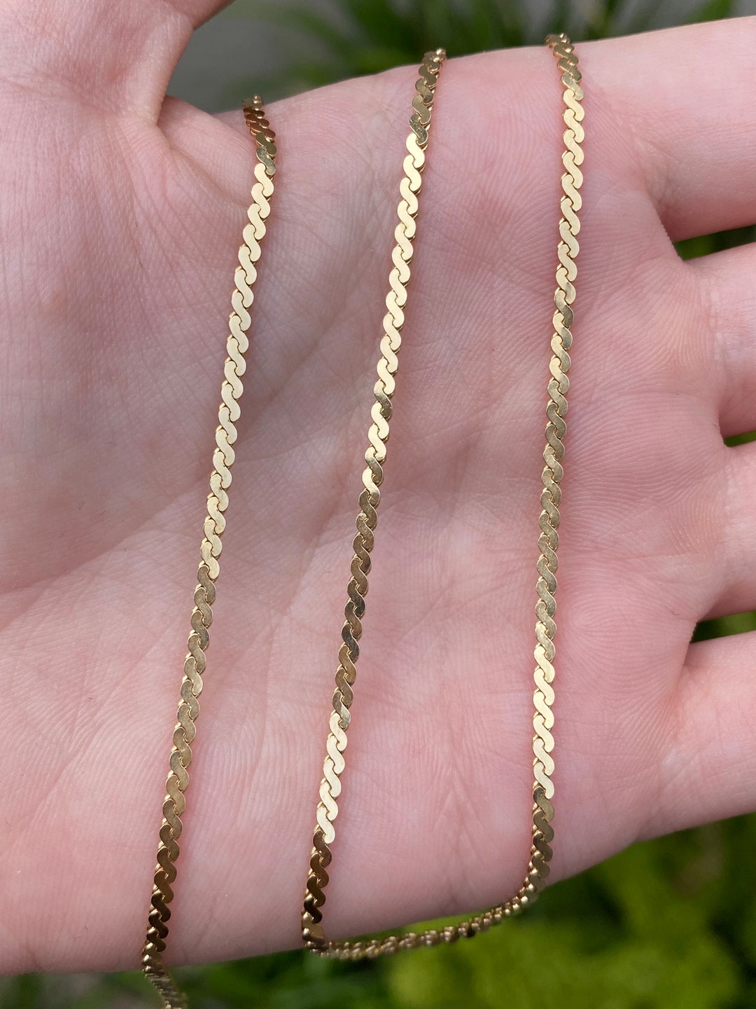 Vintage Solid 18k Yellow Gold Serpentine Chain Necklace - 17.75 Inches ...