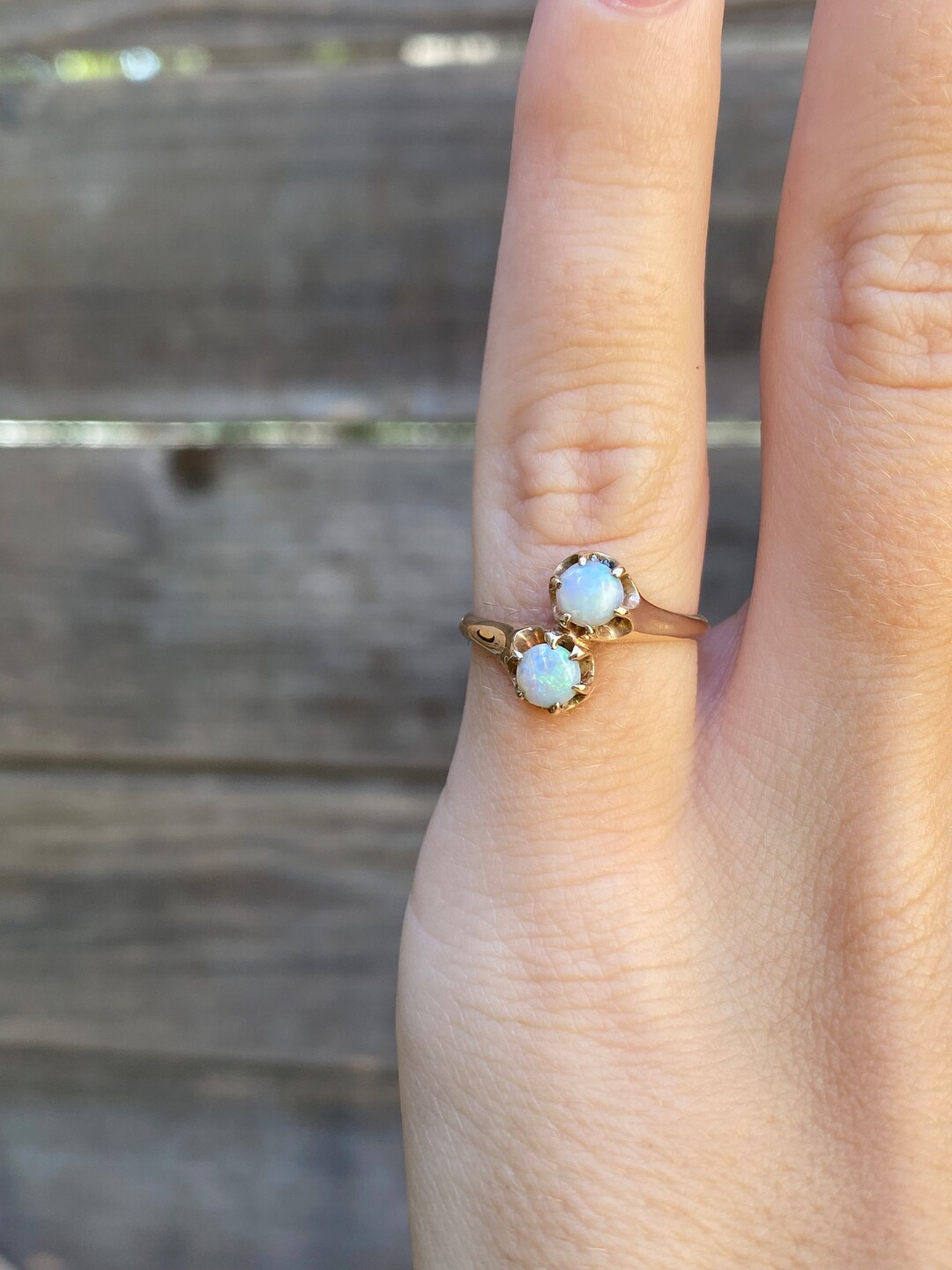Vintage Solid 10k Yellow Gold Double Opal Ring - Size 4 - Fine Estate Jewelry - Real Genuine ...