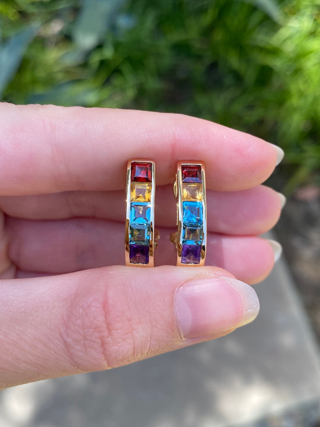 Vintage Solid 18k Yellow Gold Garnet Citrine Topaz Tourmaline ...