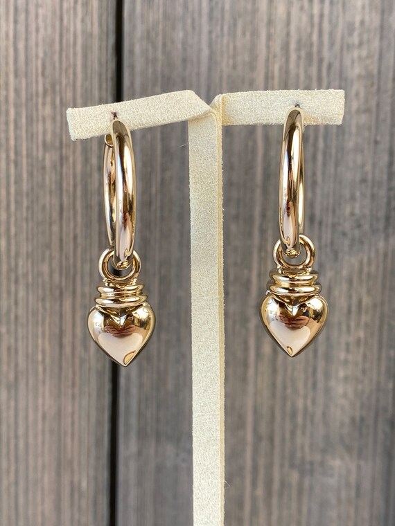 Vintage 14k Yellow Gold Chunky Heart Hoop Charms - Qu… - Gem