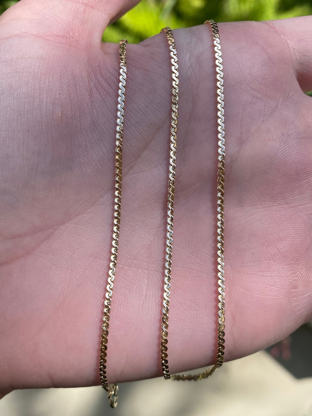 Vintage Solid 14k Yellow Gold Serpentine Chain Necklace - 16.25 Inches ...