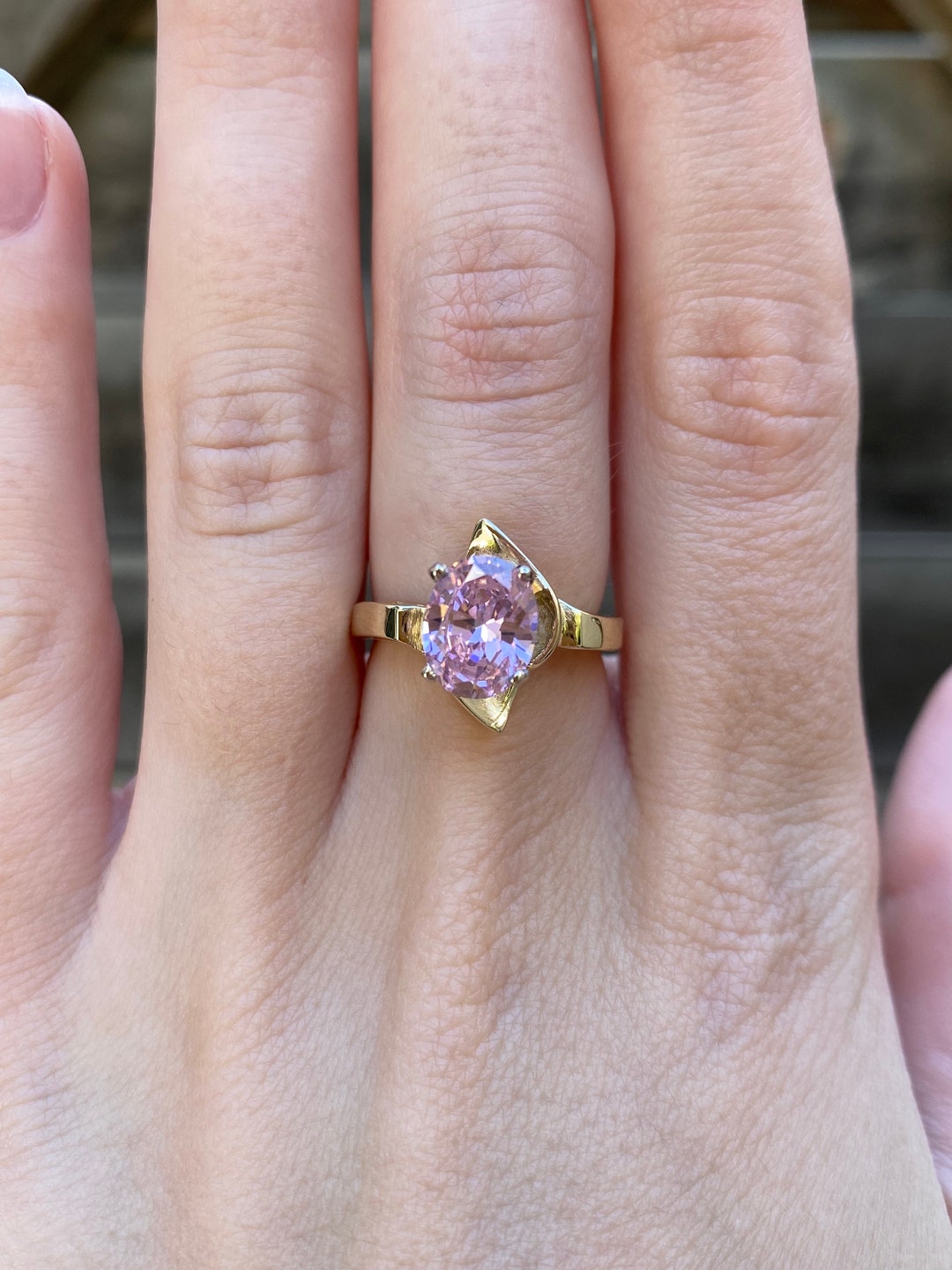 Vintage Solid 14k Yellow Gold Pink Cubic Zirconia Ring Size 6 Fine ...