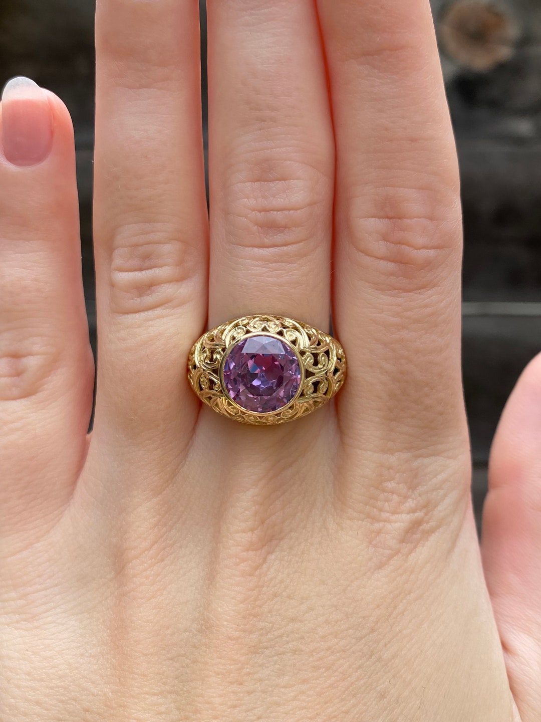 Vintage Solid 14k Yellow Gold Color Change Sapphire Ring Size 9.75 ...