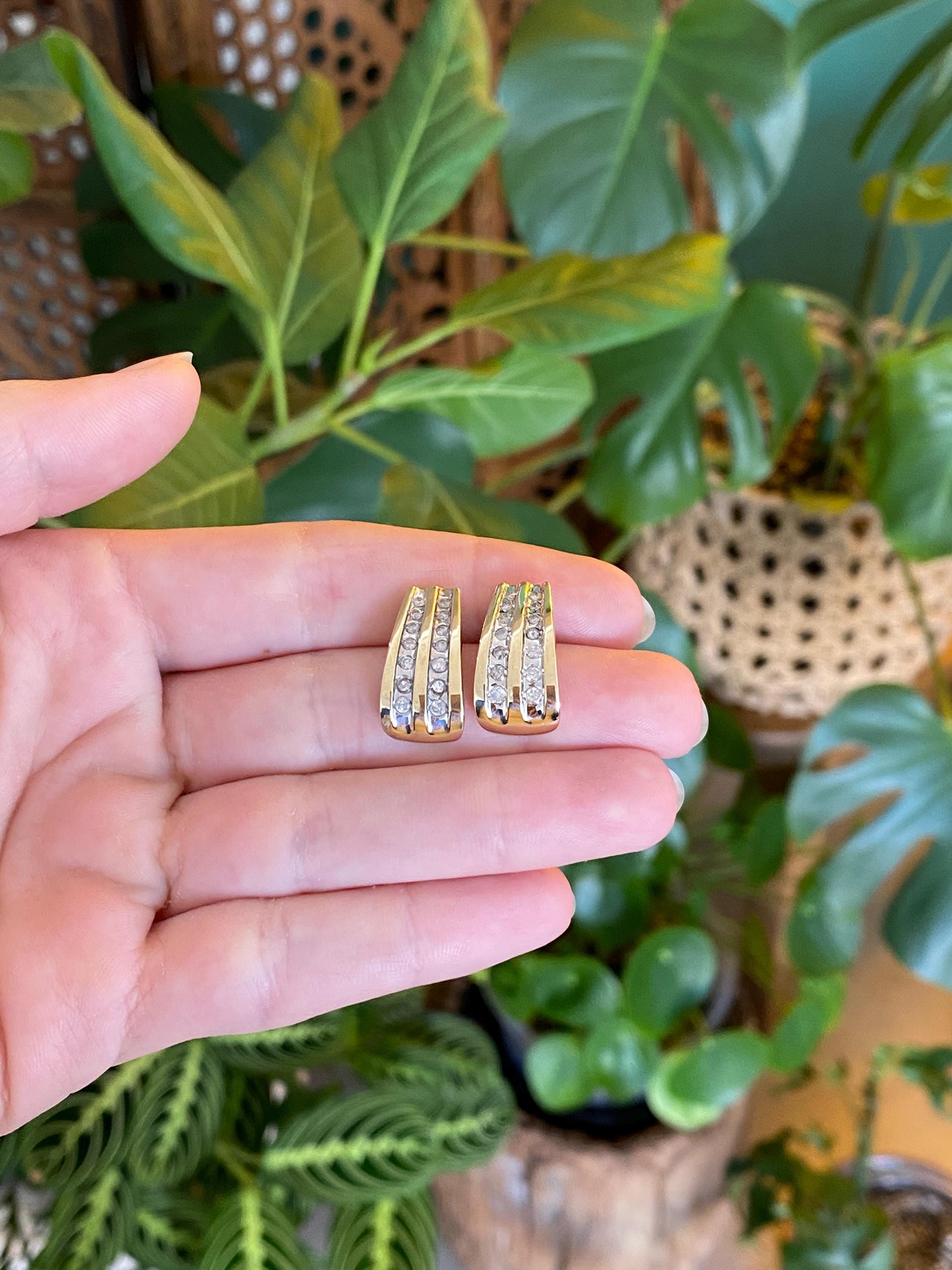 Vintage Solid 10k White & Yellow Gold Diamond Drop Earrings - Etsy
