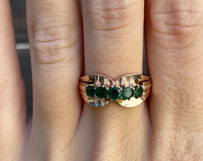 Vintage Solid 8k Rosey Gold Emerald Ring - Size 8.25 - Fine Estate ...