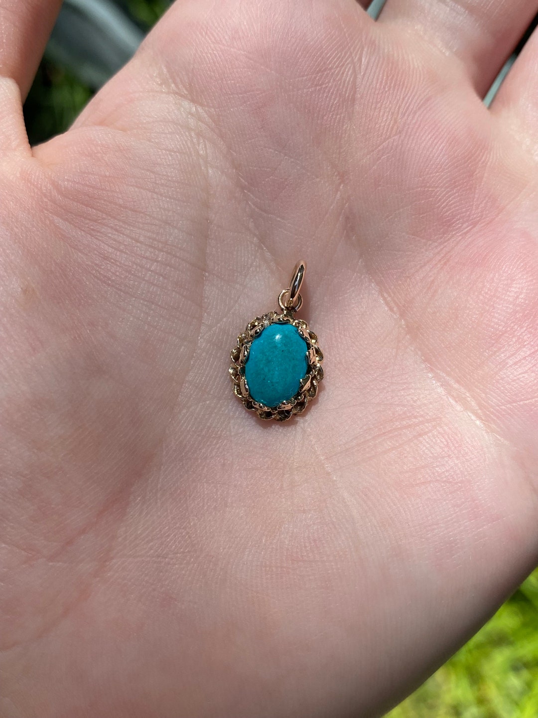 Solid 14k Yellow Gold Turquoise Stone Charm - Quality Fine Estate ...