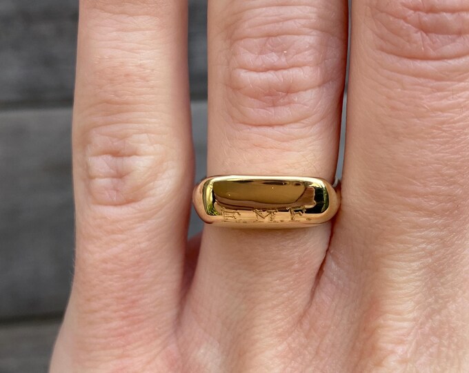 Vintage Solid 18k Yellow Gold Monogram 'EMF' Signet Ring Band - Size 5. ...