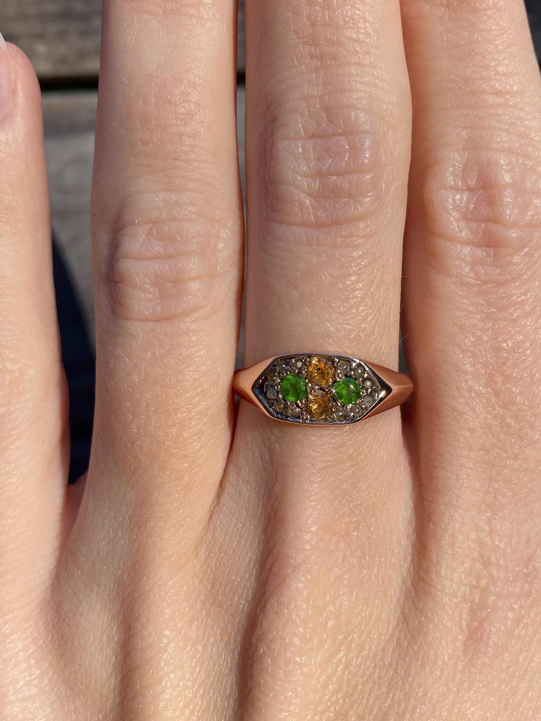 Vintage Solid 8k Rosey Gold Yellow Sapphire Green Cubic Zirconia Seed ...