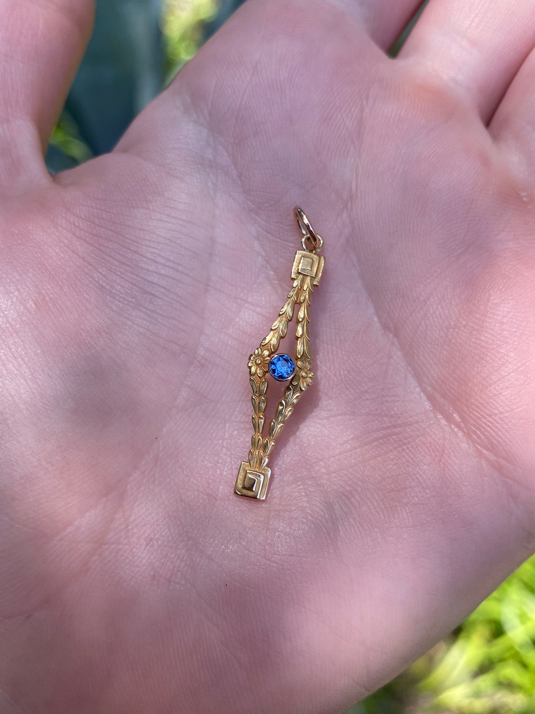 Vintage Solid 18k Yellow Gold Topaz Bar Pin Conversion Charm Pendant ...