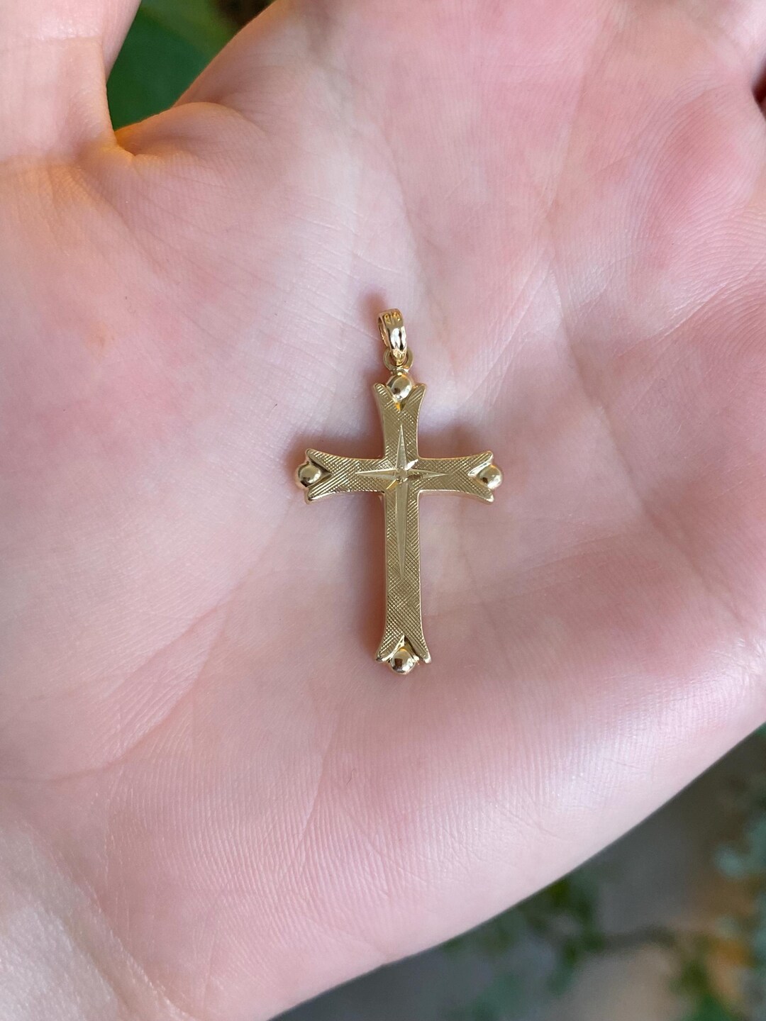 Vintage 14k Yellow Gold Engraved Cross Charm - Etsy