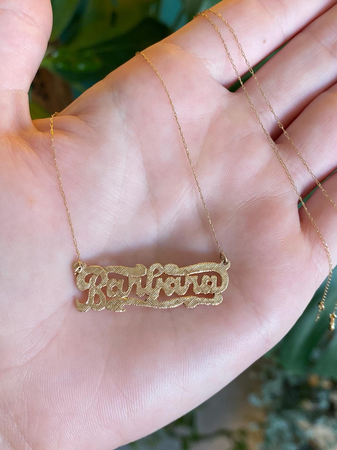 Vintage Solid 14k Yellow Gold 'barbara' Nameplate Dainty Chain Necklace ...