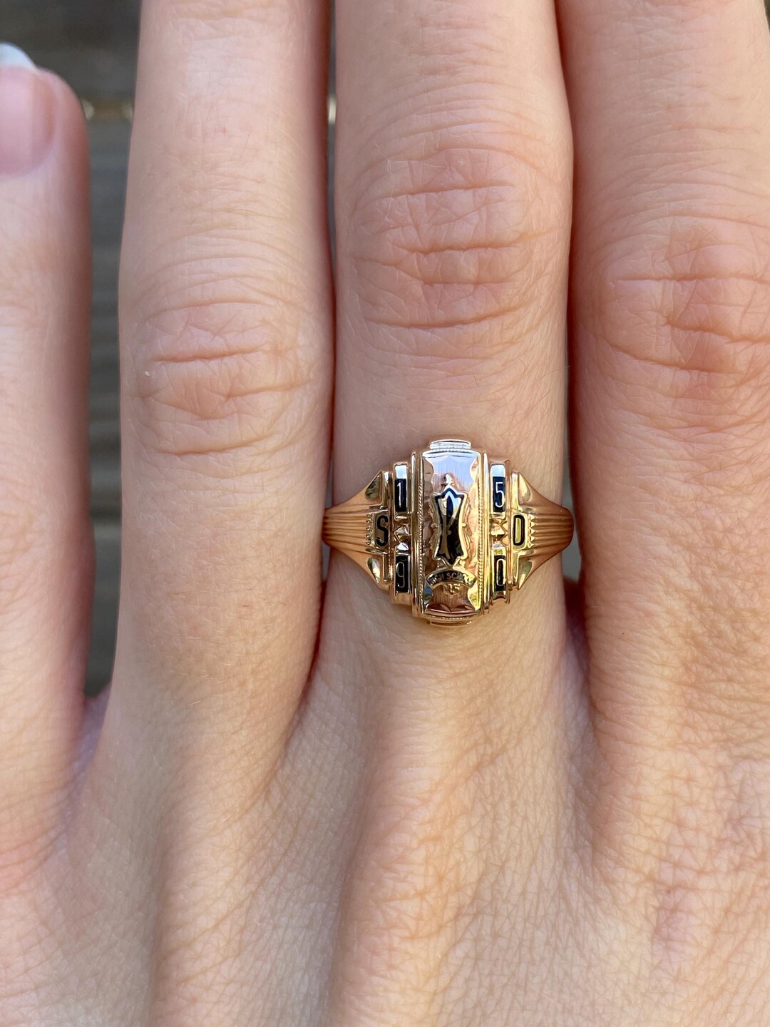 Vintage Solid 10k Rose & Yellow Gold Enamel 1951 Class Ring - Size 6.75 ...