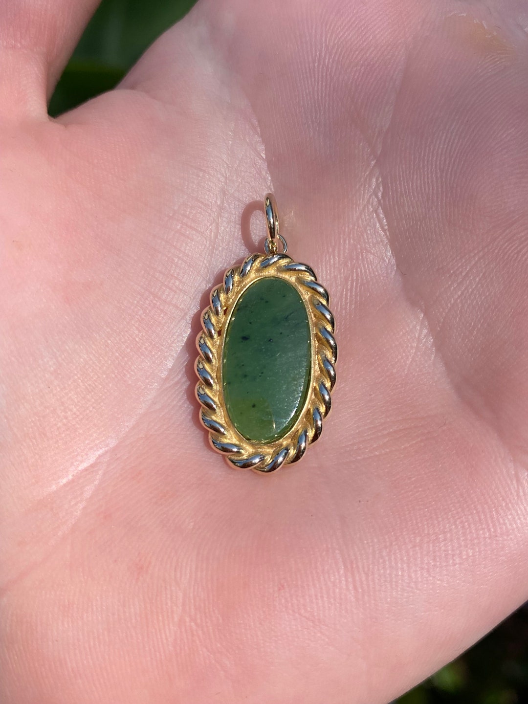 Vintage Solid 14k Yellow Gold Jade Cufflink Conversion Charm - Green ...